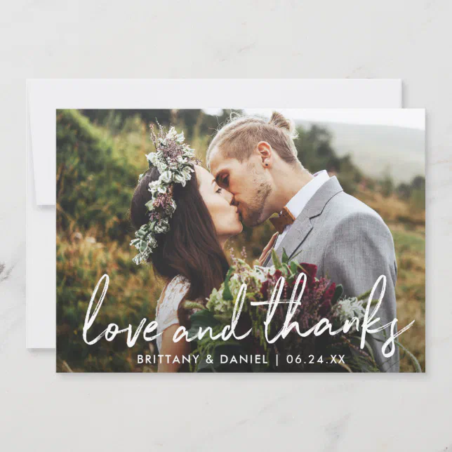 Handwritten Script Love and Thanks Wedding Thank You Card | Zazzle