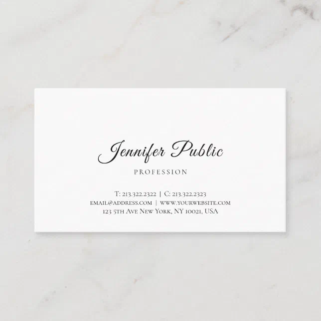 Handwritten Script Modern Simple Professional Chic Business Card | Zazzle