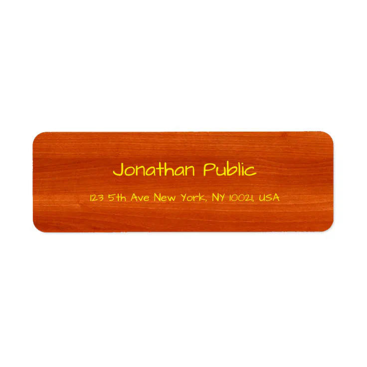 Handwritten Script Name Gold Text Wood Walnut Label | Zazzle