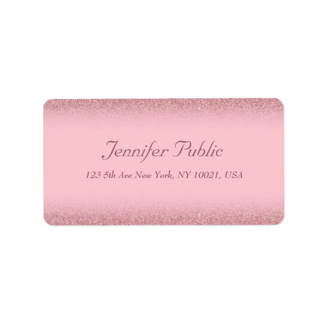Handwritten Script Name Template Rose Gold Glitter Label | Zazzle