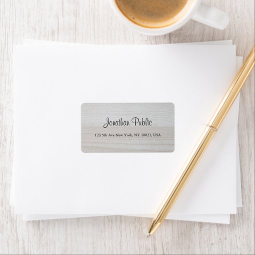 Handwritten Script Name Text Wood Trendy Address Label | Zazzle