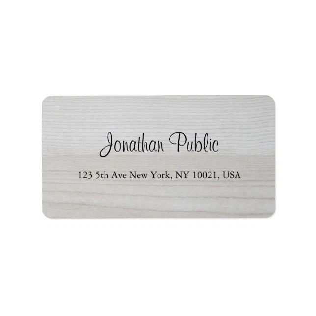 Handwritten Script Name Text Wood Trendy Address Label | Zazzle