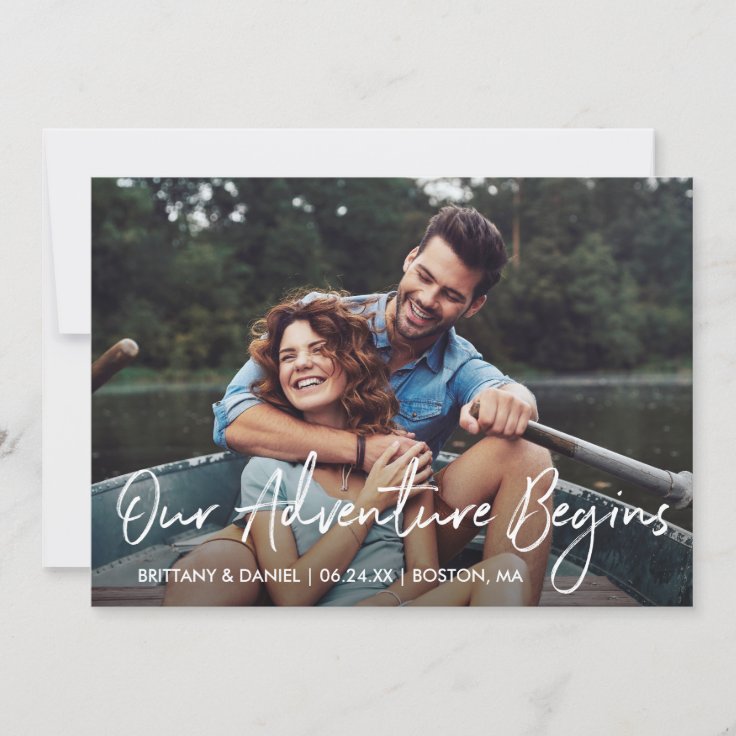 Handwritten Script Our Adventure Begins Photo Save The Date | Zazzle