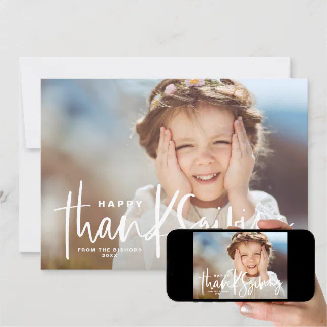 Handwritten Script Overlay Happy Thanksgiving Holiday Card | Zazzle