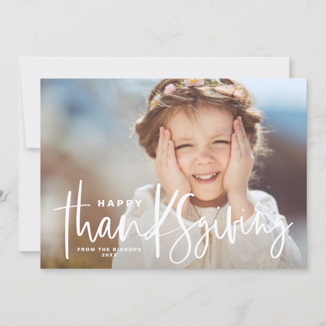 Handwritten Script Overlay Happy Thanksgiving Holiday Card | Zazzle