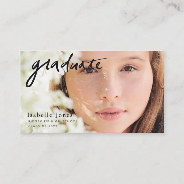 Handwritten Script Photo Graduate Business Card | Zazzle