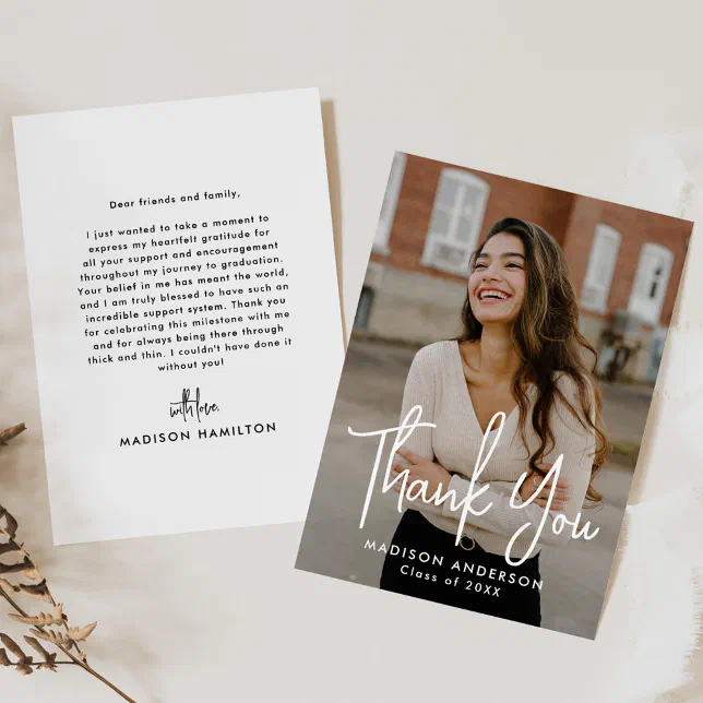 Handwritten Script Photo Graduation Thank You Card | Zazzle