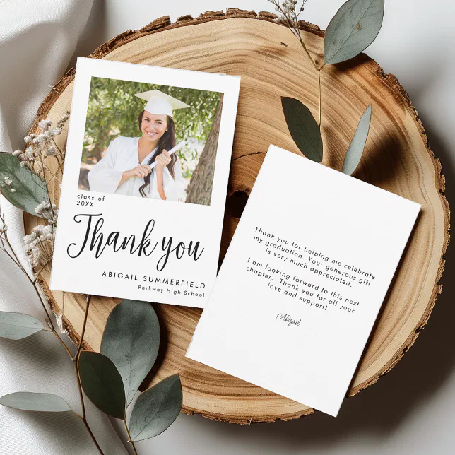Handwritten Script Photo Graduation Thank You Card | Zazzle