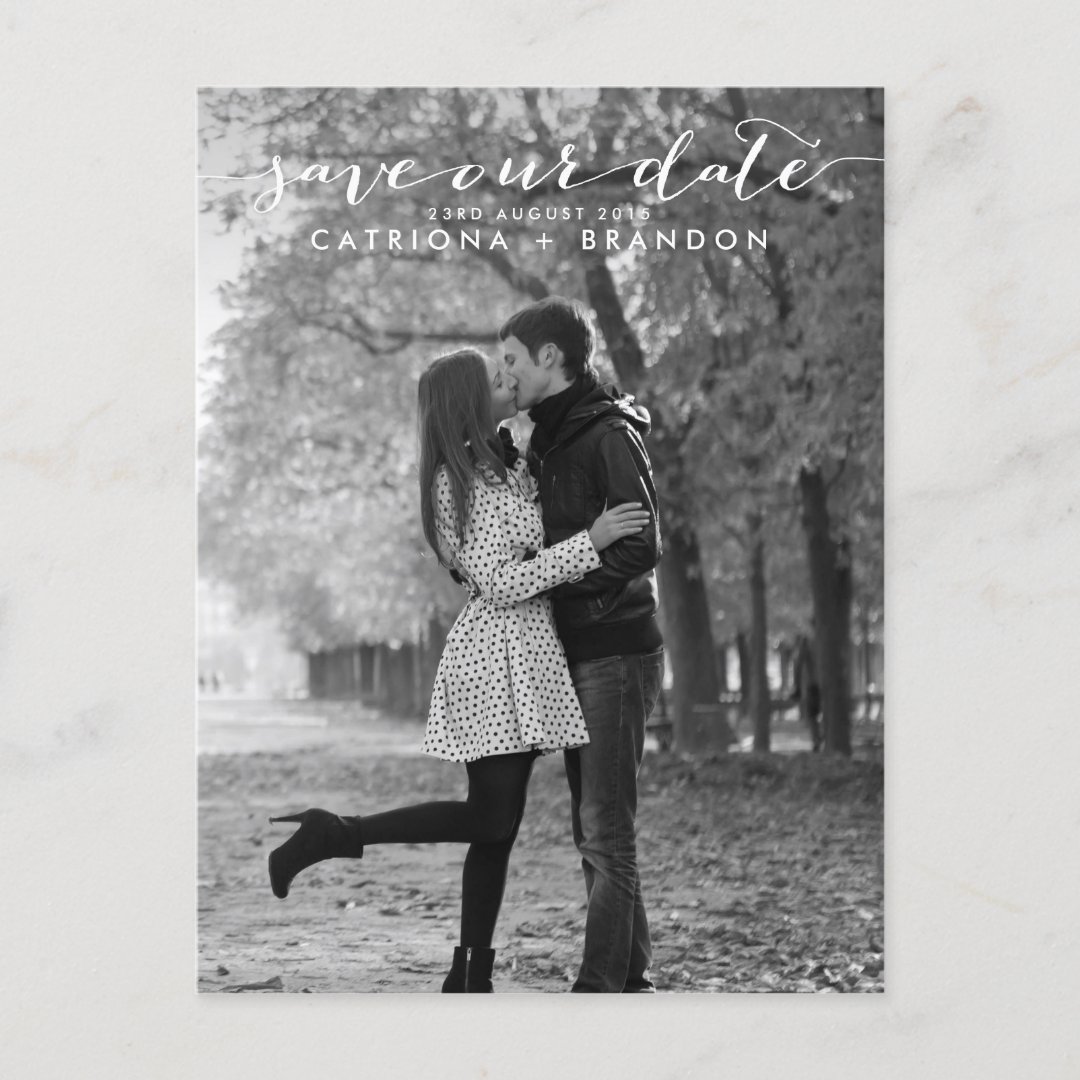 Handwritten Script Photo Save Our Date Postcard | Zazzle