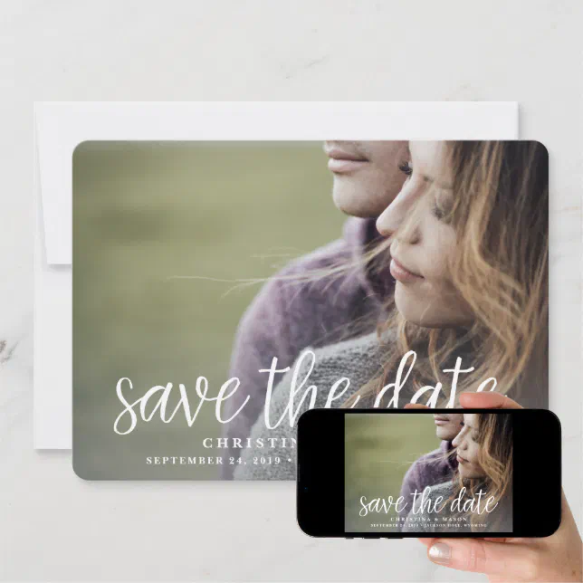 Handwritten Script Photo Save the Date | Zazzle