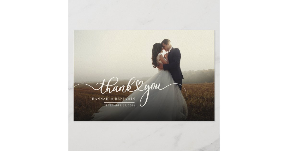 Handwritten Script Photo Wedding Thank You Stationery | Zazzle