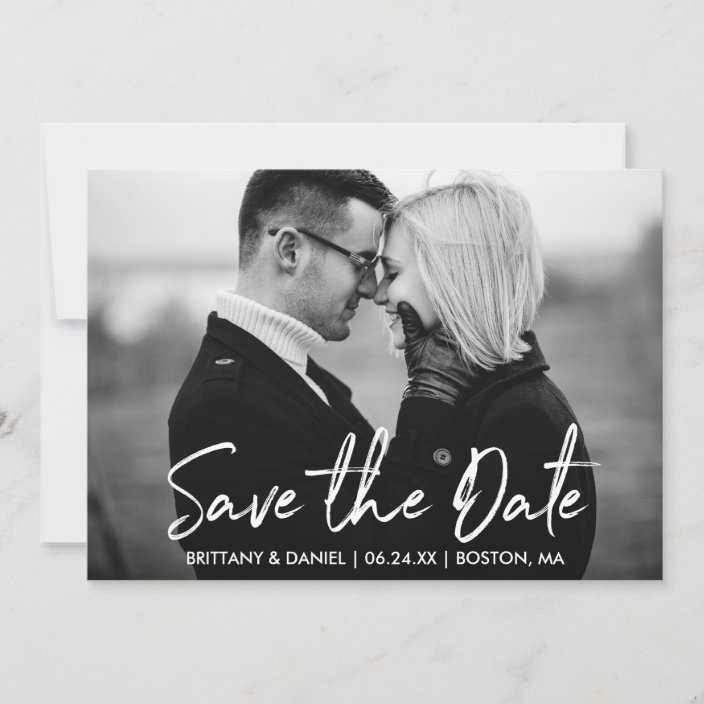 Handwritten Script Save the Date Black White Card | Zazzle