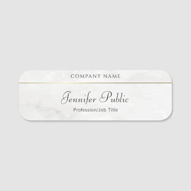 Handwritten Script Template White Marble Gold Name Tag | Zazzle