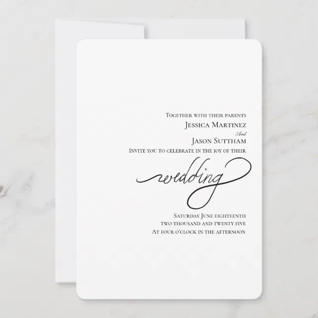 Handwritten Script Wedding Elegant Modern Wedding Invitation | Zazzle