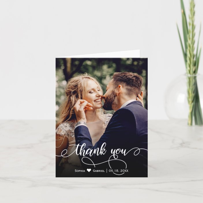 Handwritten Script Wedding Photo Thank You Card | Zazzle.com