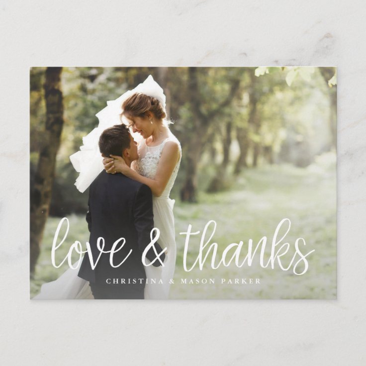 Handwritten Script Wedding Photo Thank You Postcard | Zazzle