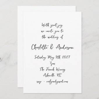 Handwritten Script Whimsy Quirky White Wedding Invitation | Zazzle