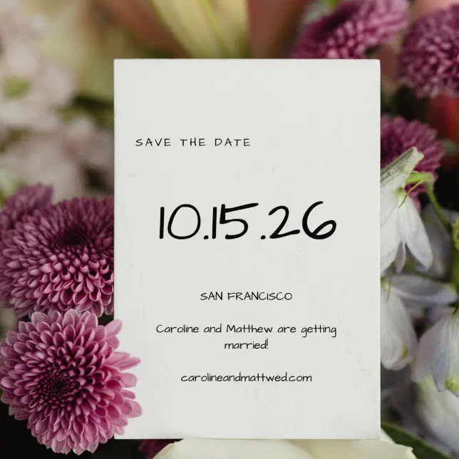 Handwritten Simple Minimalist Black White Wedding Save The Date | Zazzle