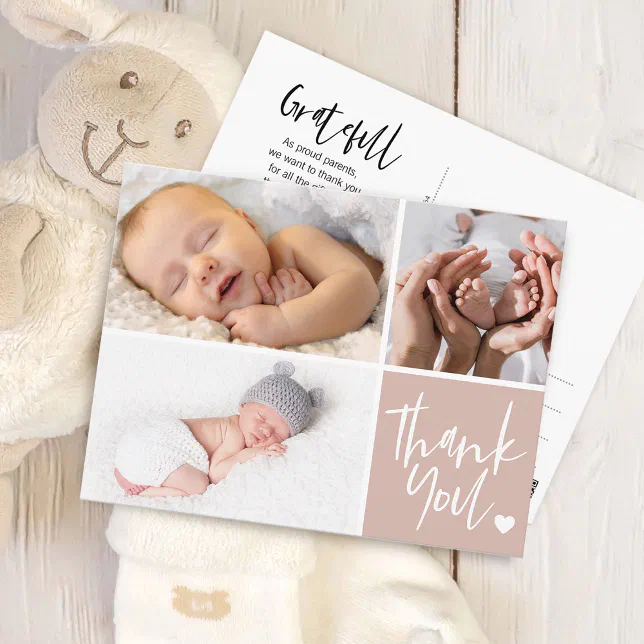 Handwritten Thank You Birth Announcement Photos Postcard | Zazzle