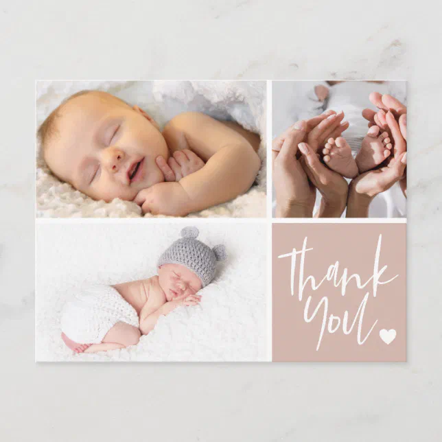 Handwritten Thank You Birth Announcement Photos Postcard | Zazzle