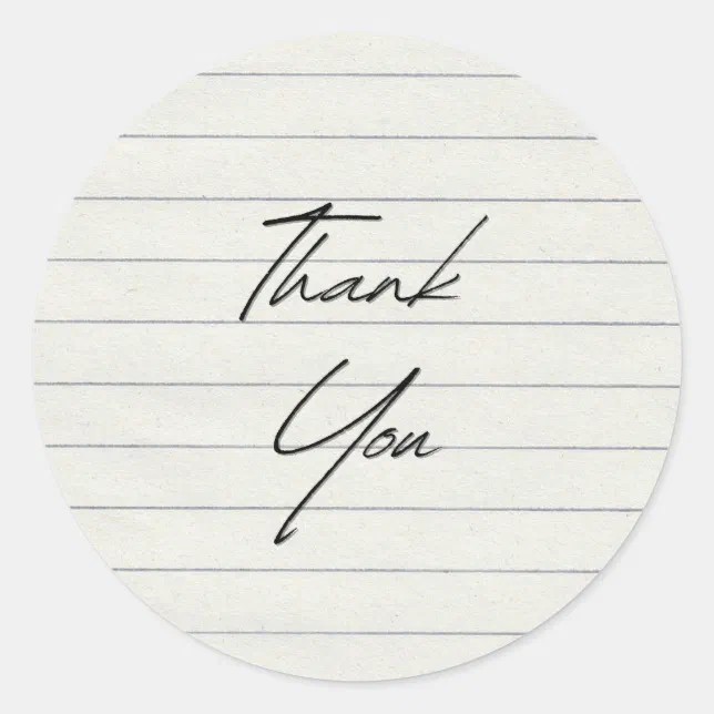 Handwritten Thank You Lined Paper Classic Round Sticker | Zazzle