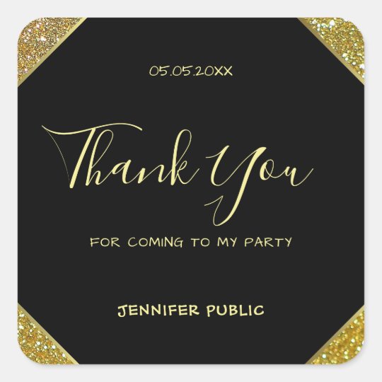 Handwritten Thank You Script Text Gold Glitter Top Square Sticker ...