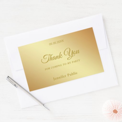 Handwritten Thank You Text Gold Template Elegant Rectangular Sticker ...