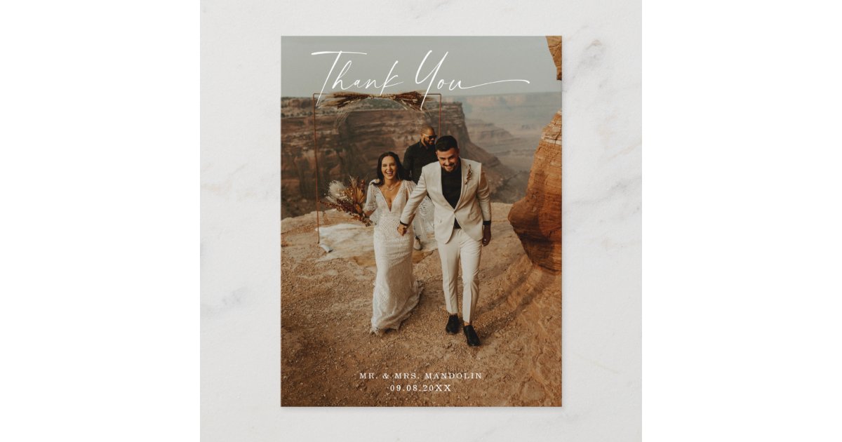 Handwritten Wedding 2-Photo Thank You Postcard | Zazzle