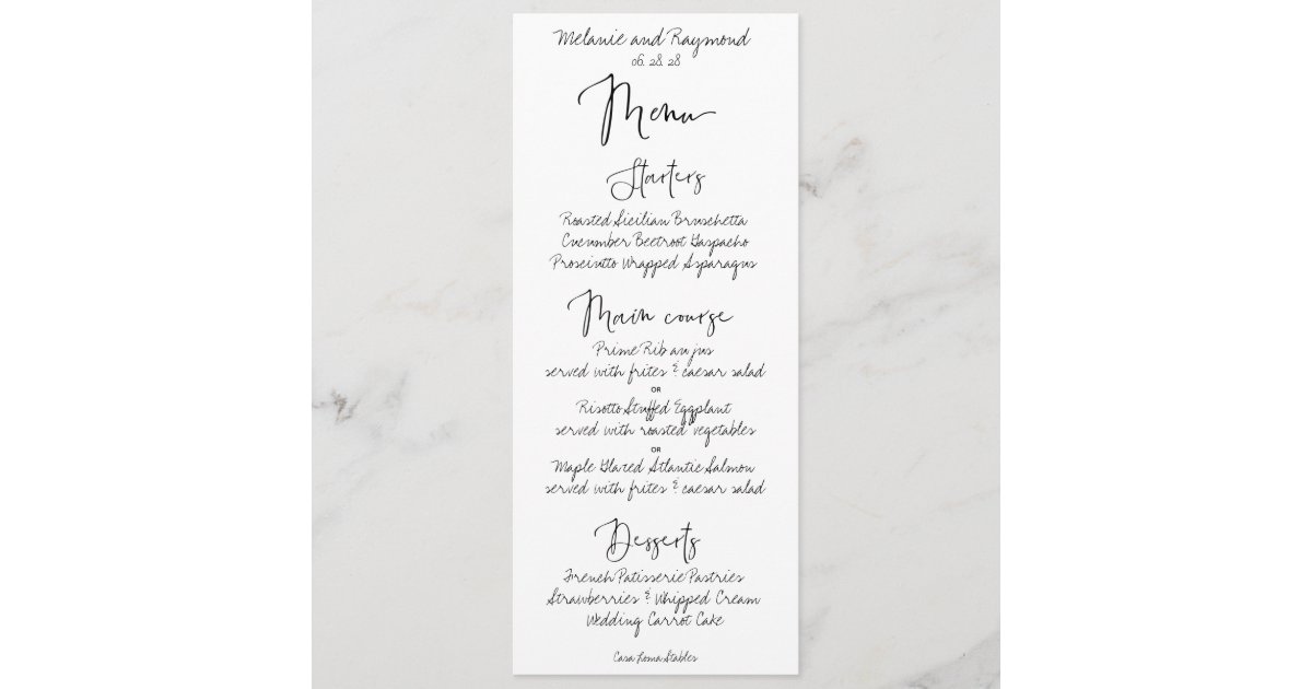 Handwritten Wedding Dinner Menu | Zazzle