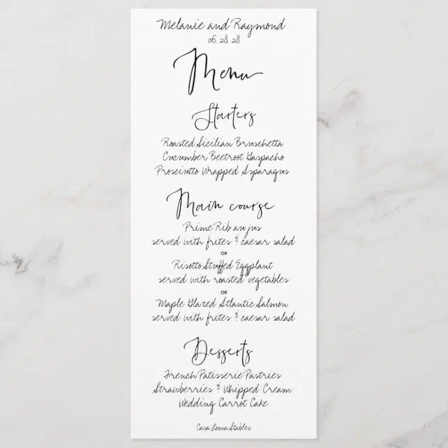 Handwritten Wedding Dinner Menu | Zazzle
