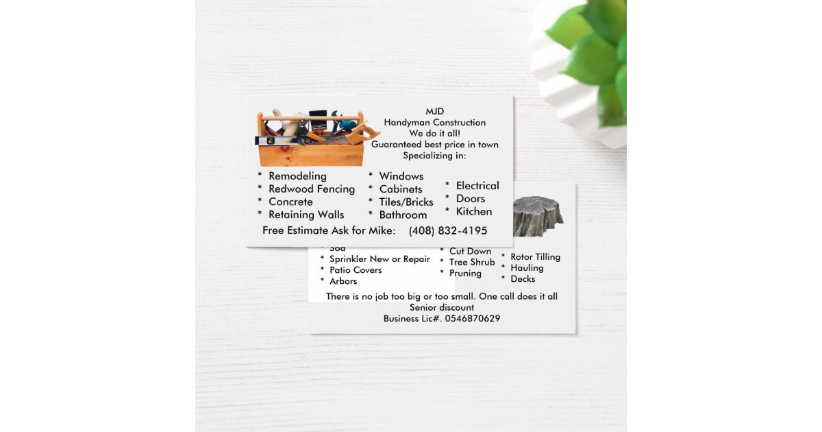 Handy Man Construction Business Card | Zazzle