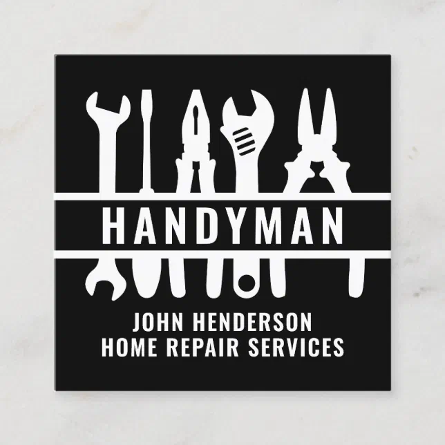 Handyman Back White Qr Code Home Repair Services Square Business Card ...
