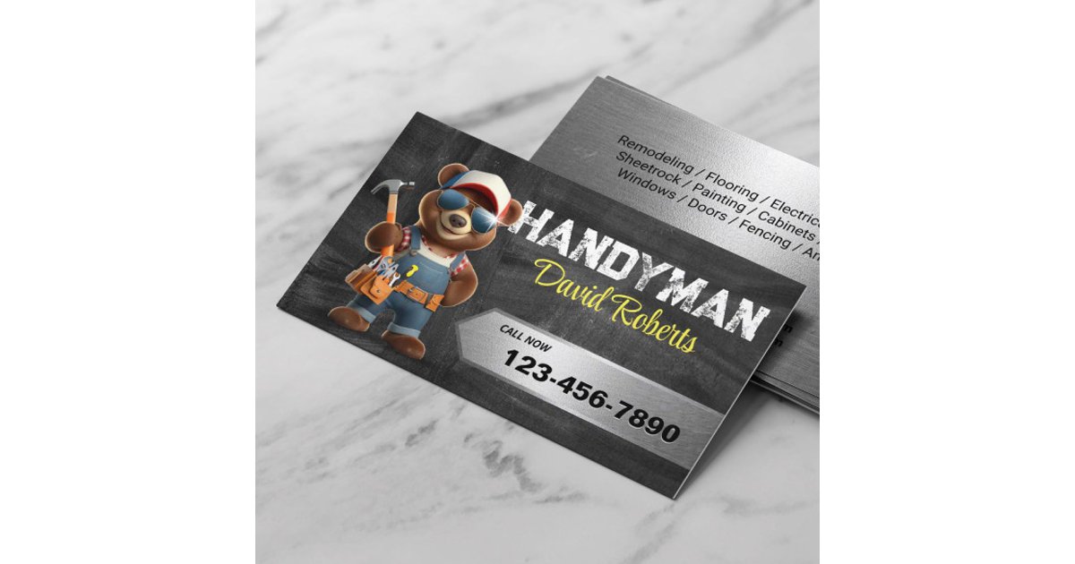 Handyman Bear House Repair & Maintenance Service Business Card | Zazzle