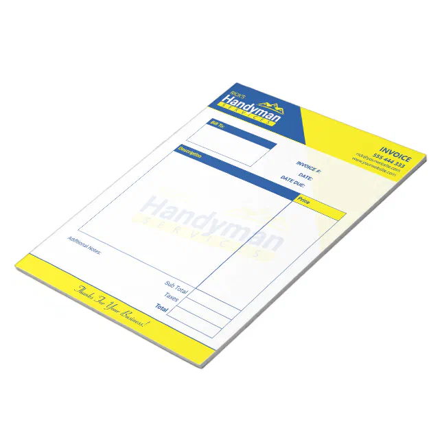 Handyman Business Invoice Pad - Home Business | Zazzle