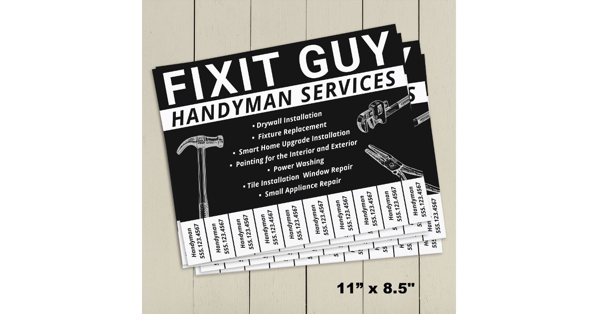 Handyman Carpentry Tear Off Phone Number Flyer | Zazzle