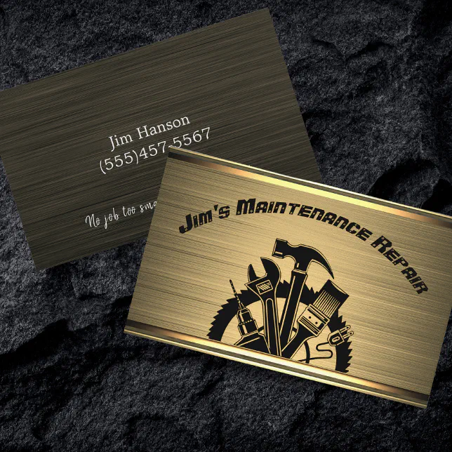 Handyman Gold Steel Maintenance Repair Service Business Card | Zazzle