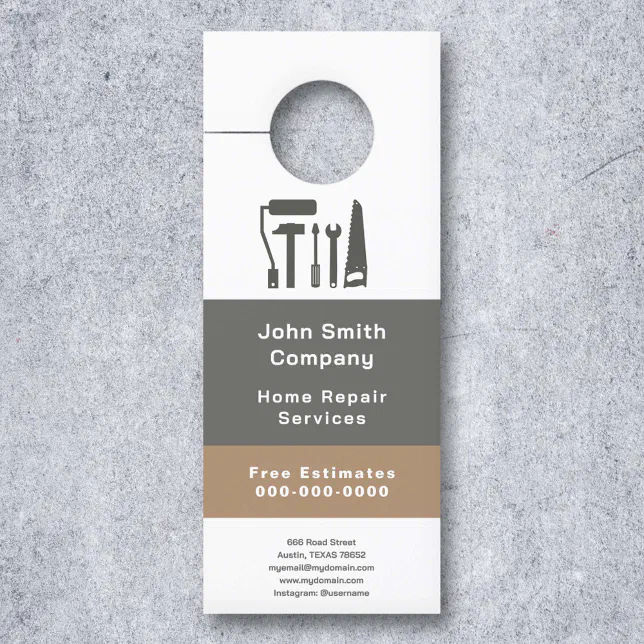 Handyman & Home Repair Service Door Hanger | Zazzle
