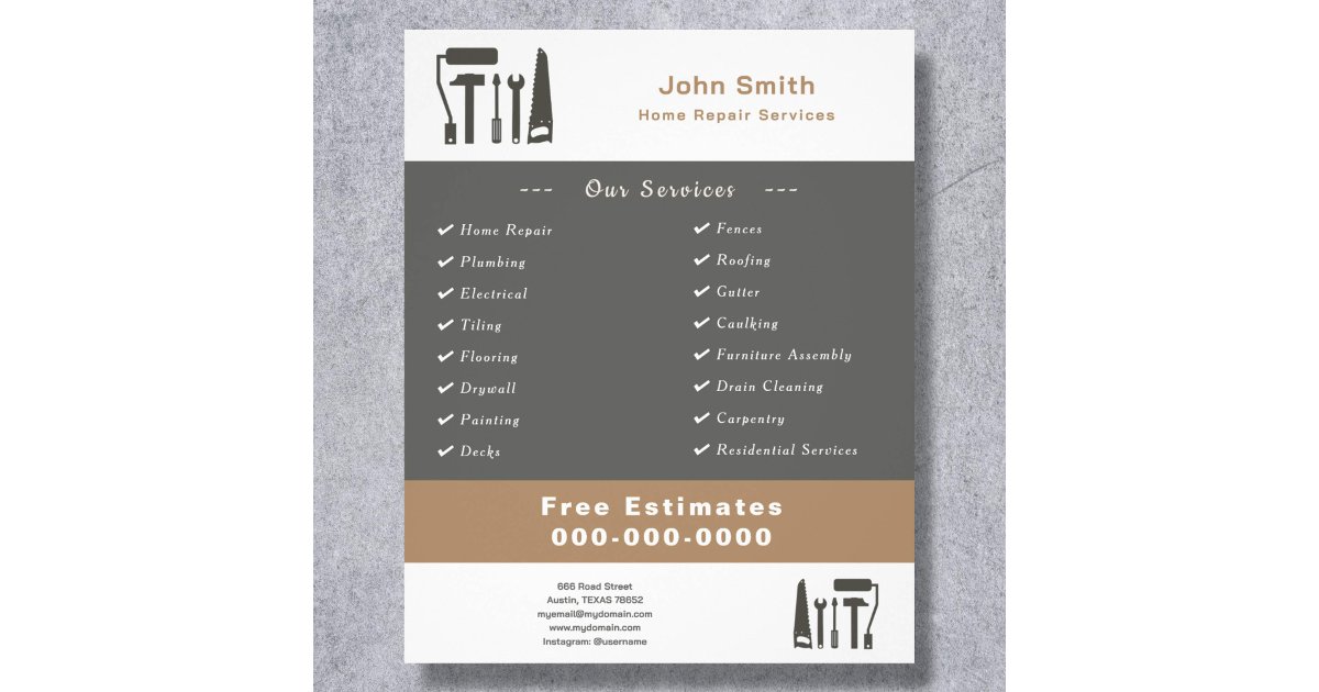 Handyman & Home Repair Service Flyer | Zazzle