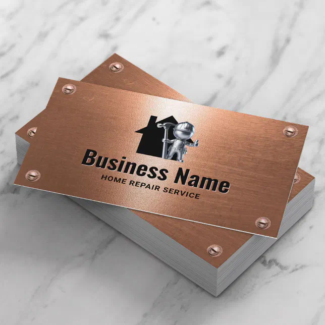 Handyman House Repair Maintenance Copper Worker Business Card | Zazzle