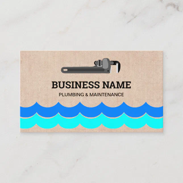 Handyman Plumbing Pipe Wrench Burlap Plumber Business Card | Zazzle