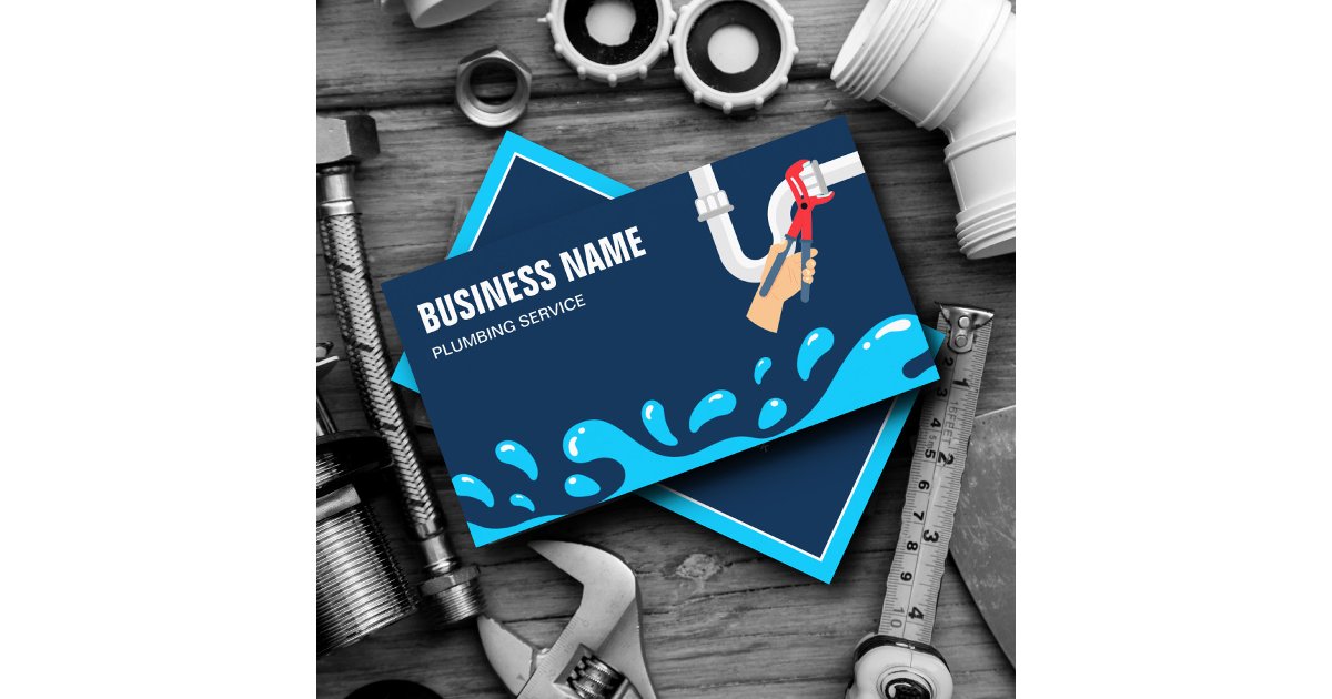 Handyman Plumbing Water Pipe Navy Blue Plumber Business Card | Zazzle