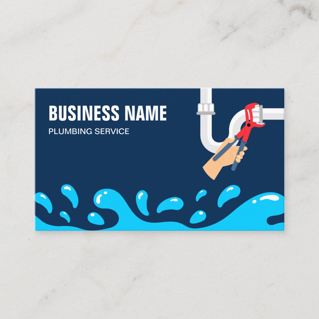 Handyman Plumbing Water Pipe Navy Blue Plumber Business Card | Zazzle