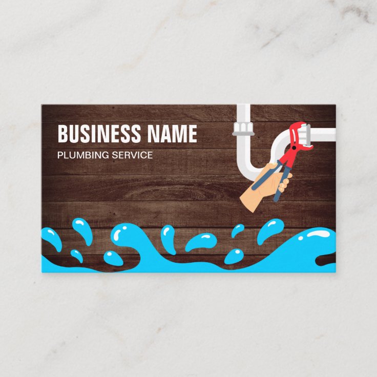 Handyman Plumbing Water Pipe Rustic Wood Plumber Business Card | Zazzle