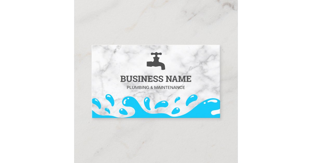 Handyman Plumbing Water Tap White Marble Plumber Business Card | Zazzle