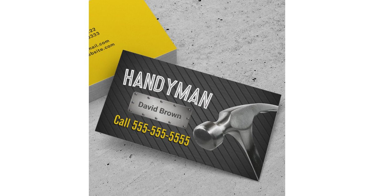 Handyman Professional Big Hammer Black & Gold Business Card | Zazzle