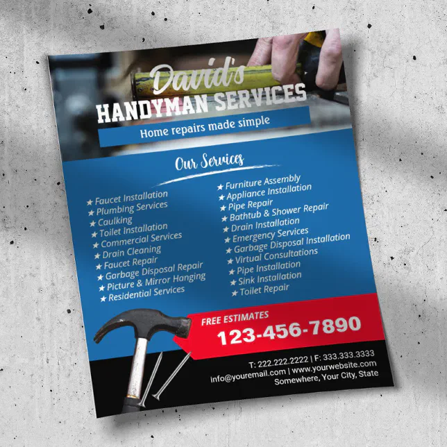 Handyman Professional Home Repair Service Blue Flyer | Zazzle