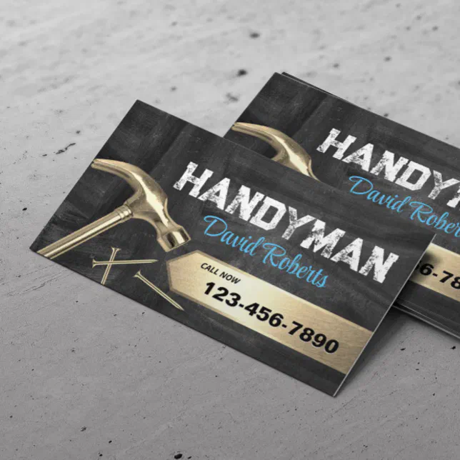Handyman Repair & Maintenance Gold Hammer Business Card | Zazzle