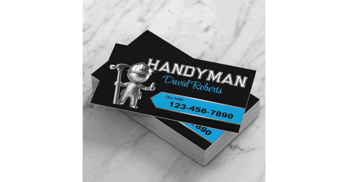 Handyman Repair & Maintenance Service Black & Blue Business Card | Zazzle