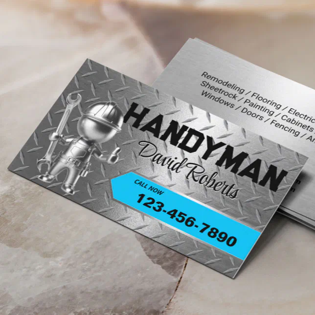 Handyman Repair & Maintenance Service Blue Metal Business Card | Zazzle