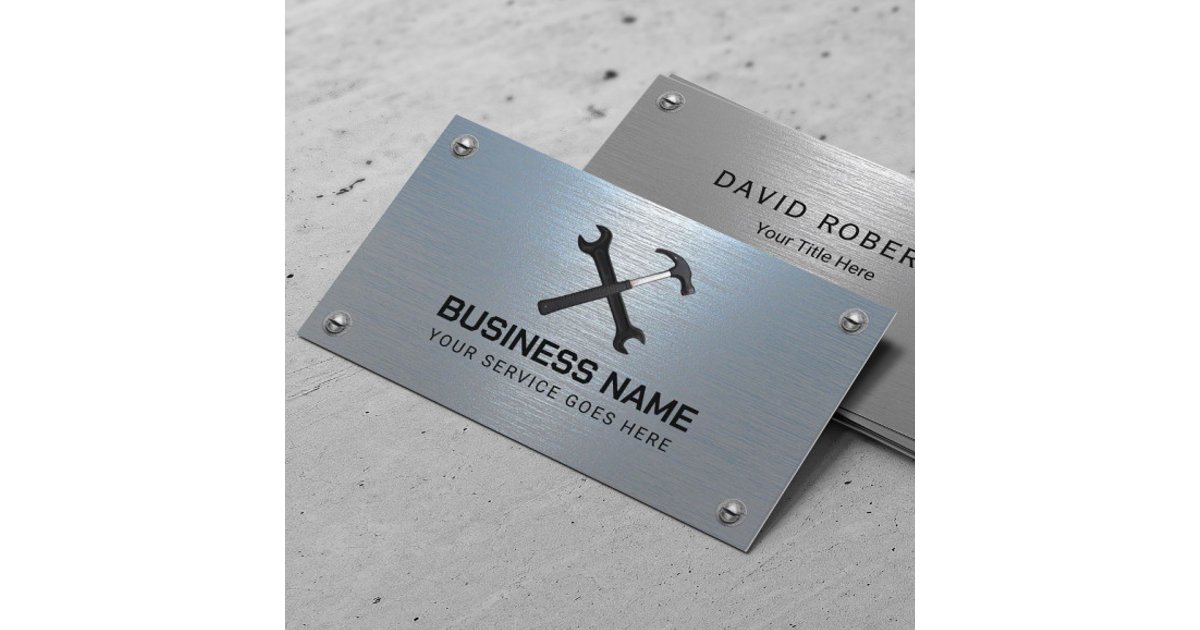 Handyman Repair Maintenance Service Blue Metal Business Card | Zazzle